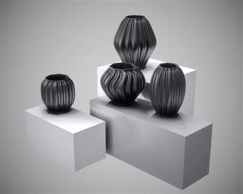 Schwarze Moderne Dekor Vasen Sammlung 3d Modell 15 Unknown Obj