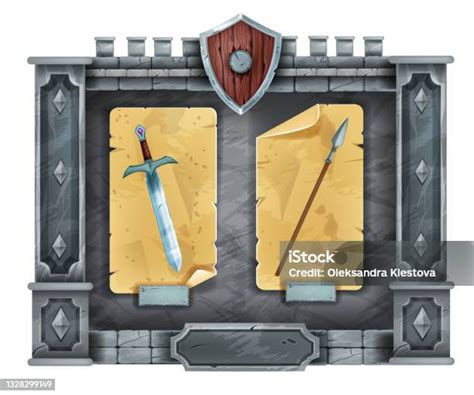 게임 스톤 인터페이스 메뉴 록 프레임 Gui 중세 성 창 패널 벡터 고대 기둥 칼 0명에 대한 스톡 벡터 아트 및 기타 이미지 0명 2차 도형 개념 Istock