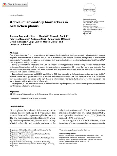 Pdf Active Inflammatory Biomarkers In Oral Lichen Planus