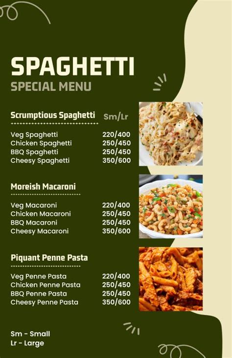 Gourmet Spaghetti Menu Template For A Tasty Experience
