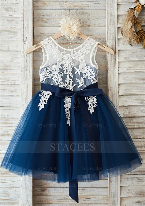 Lace Tulle Flower Girl Dress A Line Princess Knee Length Scoop Neck