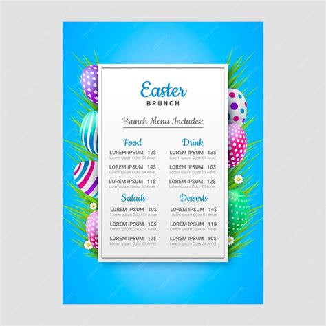 현실적인 부활절 브런치 메뉴 템플릿 무료 벡터