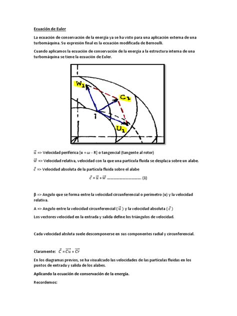 Ecuación De Euler Pdf Turbomaquinaria Velocidad