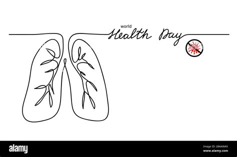 World Health Day Vector Minimal Background Lungs One Continuous Line