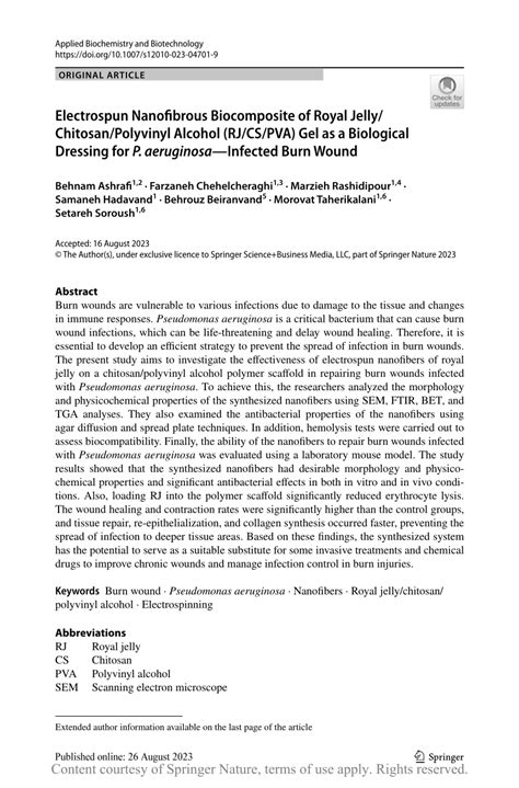 Electrospun Nanofibrous Biocomposite Of Royal Jellychitosanpolyvinyl