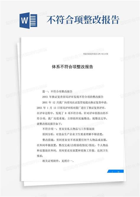 体系不符合项整改报告word模板下载 编号qwwxvnam 熊猫办公