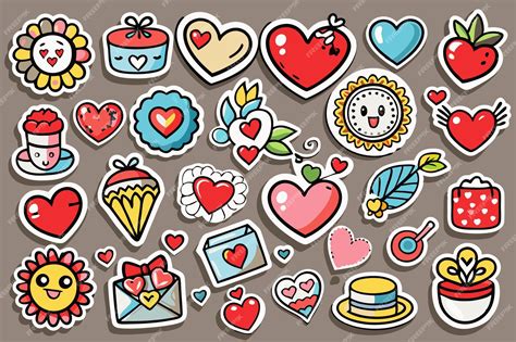 Printable Cute Love Heart Sticker Set Graphics Adorable Diy Stickers