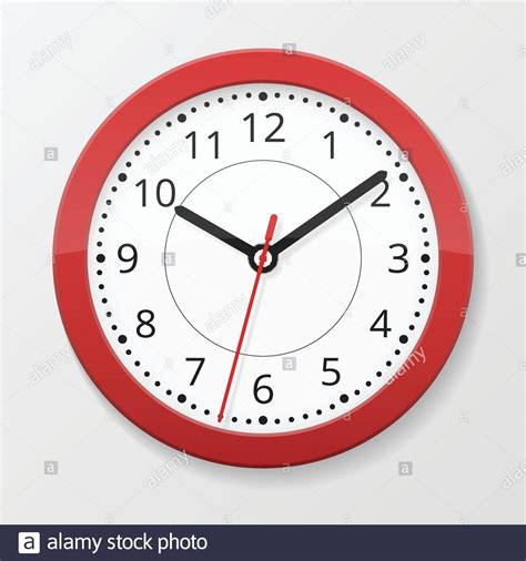 Round Wall Quartz Clock In Red Color Isolated On White Background With