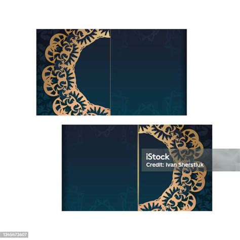 Template Kartu Ucapan Dengan Warna Biru Gradien Dengan Pola Emas