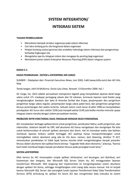 System Integration System Integration Integrasi Sistem Tujuan