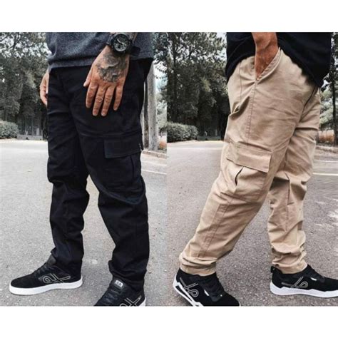 Kit 2 Calças Cargo Masculina 5 Bolsos Skate Streetwear Larga Caqui Bege
