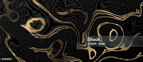 Black Abstract Poster Design With Detailed Realistic Optical Interference Effect With Golden