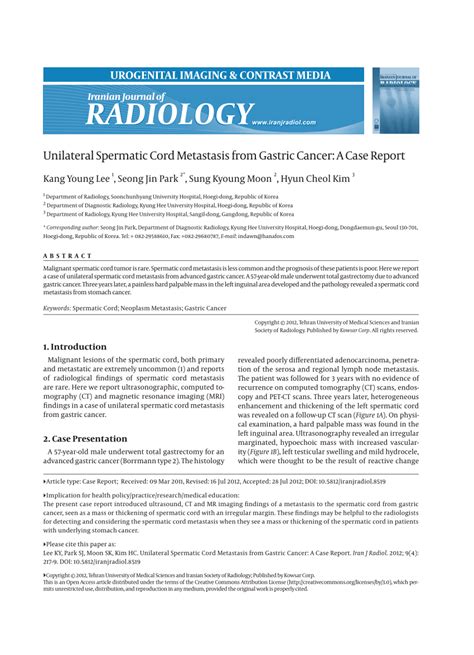 Pdf Unilateral Spermatic Cord Metastasis From Gastric Cancer A Case
