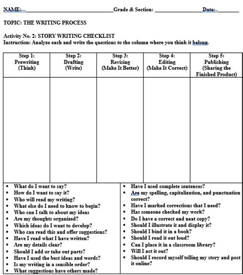 NAME Grade Section Date TOPIC THE WRITING StudyX