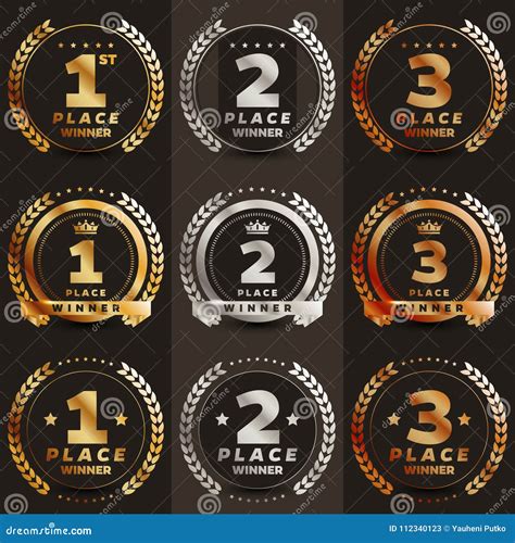 1st 2nd 3rd Place Logo`s With Laurels And Ribbons Stock Vector