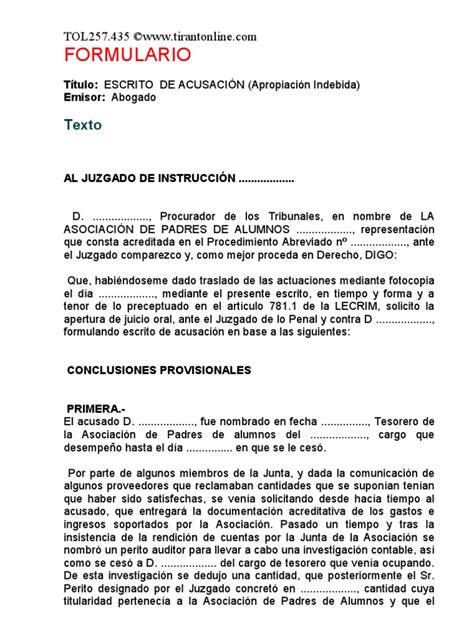 Escrito De Acusación Pdf Delito Testigo Experto