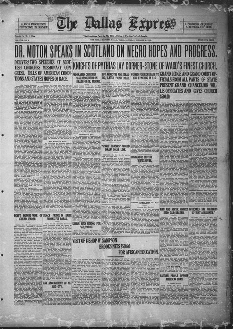 The Dallas Express Dallas Tex Vol No Ed Saturday October Page Of