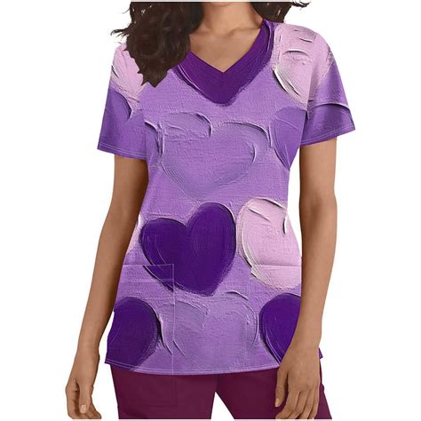 Axiiglly Scrubs For Women Valentines Day V Neck Scrub Tops Casual