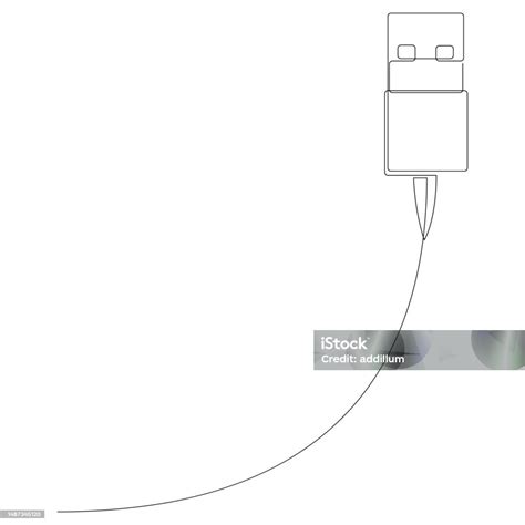 Usb 데이터 케이블 한 선 그리기 연속적인 한 줄 기술 개념 컴퓨터 와이어 벡터 그림입니다 데이터에 대한 스톡 벡터 아트 및