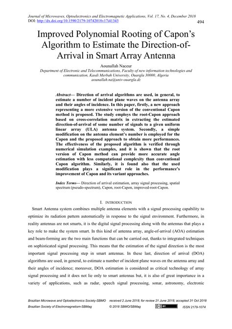 Pdf Improved Polynomial Rooting Of Capons Algorithm To Estimate The Direction Of Arrival In