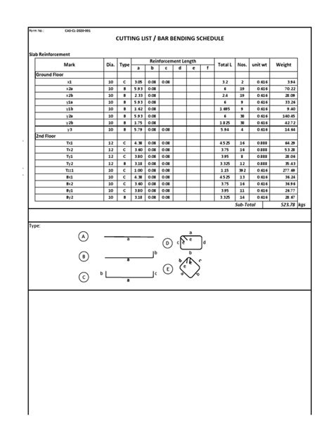 Rebar Cutting List Slab Pdf