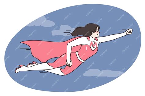 슈퍼히어로 의상을 입은 행복한 엄마가 하늘을 날다 프리미엄 벡터