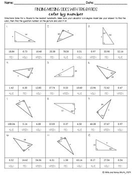 Find Missing Sides With Trig Ratios Trigonometry Geometry Color By Number