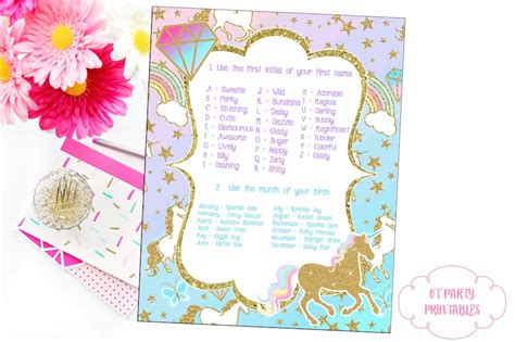 Instant Download Unicorn Name Generator Unicorn Party Etsy