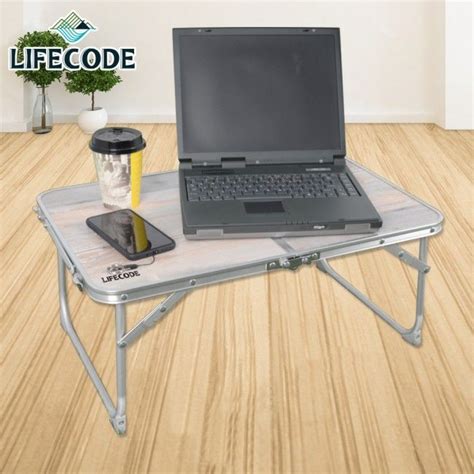 Lifecode 生活密碼 橡木紋便攜鋁合金折疊桌床上桌60x40cm Pchome 24h購物