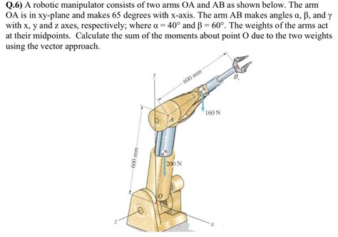 solved q 6 a robotic manipulator consists of two arms oa