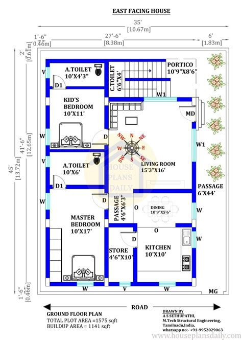 East Facing House Plan With Vastu Shastra