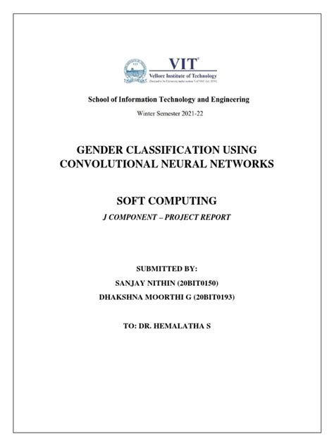 Gender Classification Using Convolutional Neural Networks J Component Project Report Pdf