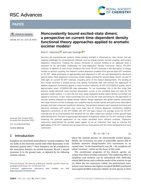 Pdf Noncovalently Bound Excited State Dimers A Perspective On Current Time Dependent Density