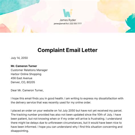 Free Complaint Email Letter Edit Online And Download