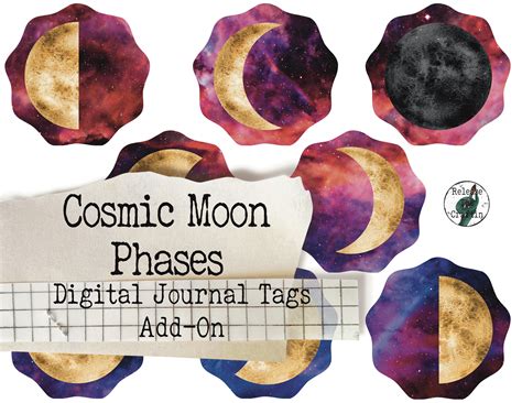 Cosmic Moon Phases Ephemera Printable Journal Embellishment