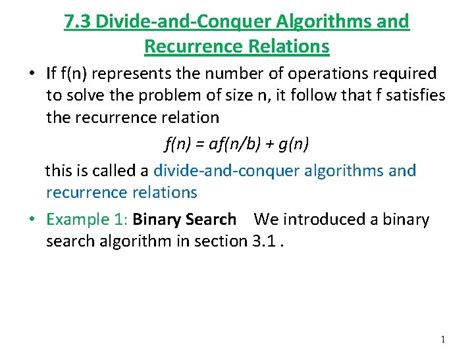 7 3 Divideandconquer Algorithms And Recurrence Relations If