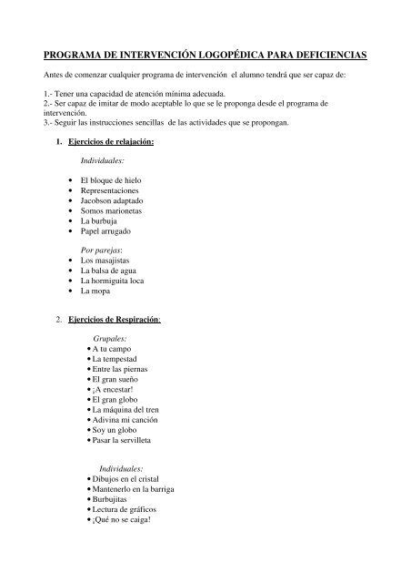 programa de intervención logopédica para deficiencias