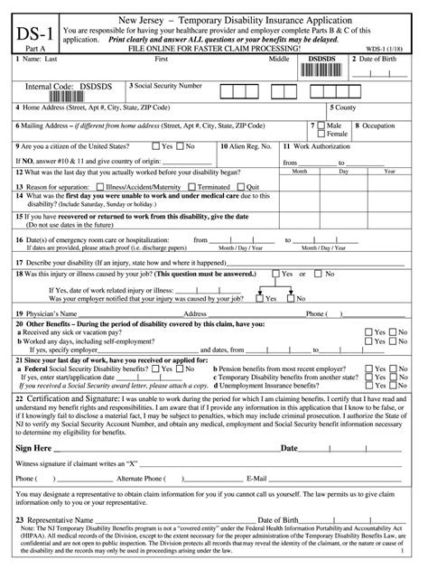 Nj Disability Forms Printable State Disability Form Free Printable