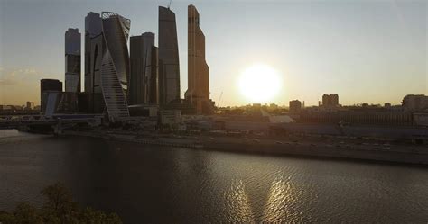 Moscow view with business centre and Moskva River at sunset, Russia ...
