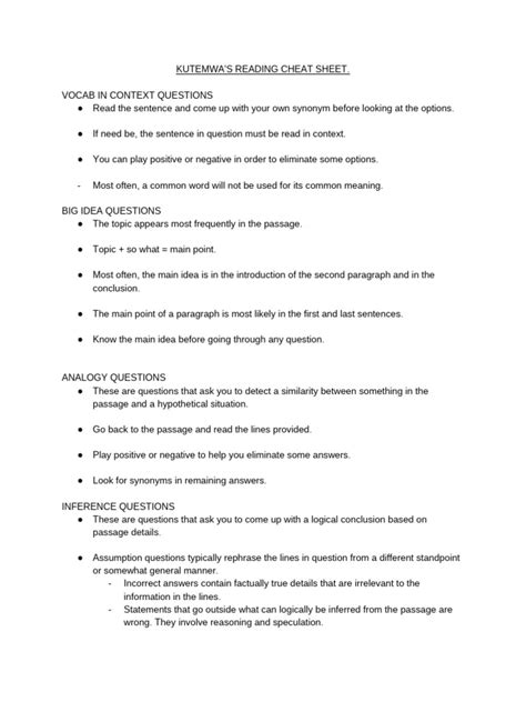 Reading Cheat Sheet Pdf Question Cognitive Science