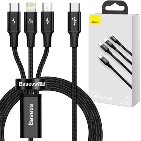 Kabel Baseus 3w1 Lightning Usb C Micro Usb 20w Pd