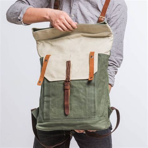 Unisex Waxed Canvas Backpack Laptop Backpack Roll Top School Backpack