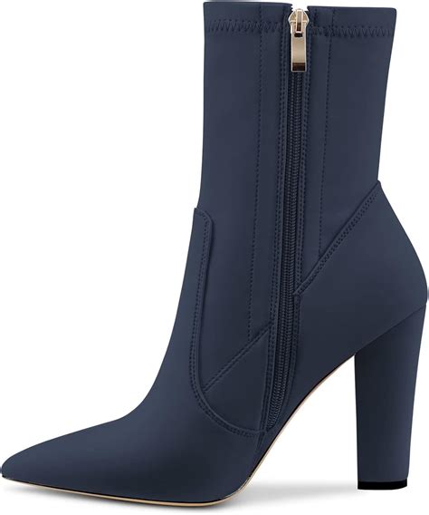 Buy Saekcted Women High Chunky Block Heel Close Pointed Toe Ankle Boots Short Bootie Slip On