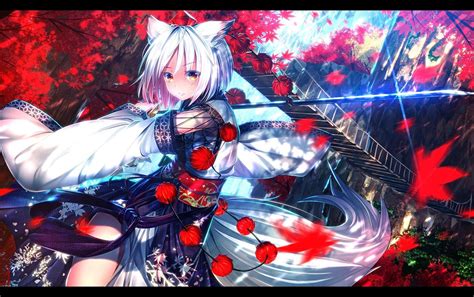 Anime Girl Katana White Hair Wallpapers Wallpaper Cave