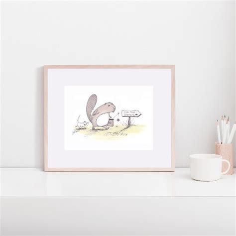 Watercolor Illustration Wall Art Beaver And Kitten Illustration Wall