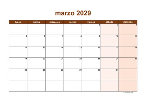 Calendario Marzo 2029