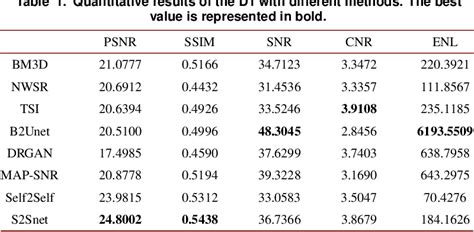 Table 1 From Self Supervised Self2Self Denoising Strategy For OCT