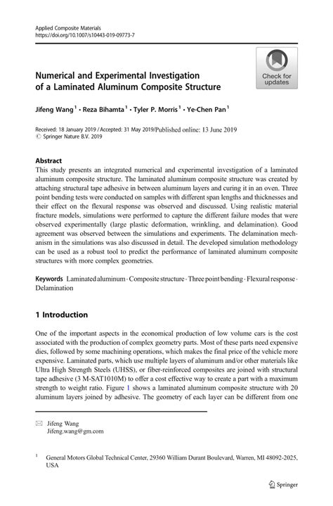Pdf Numerical And Experimental Investigation Of A Laminated Aluminum Composite Structure