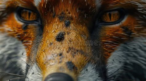 Captivating Close Up Of A Red Fox Intricate Face With Detailed Fur And