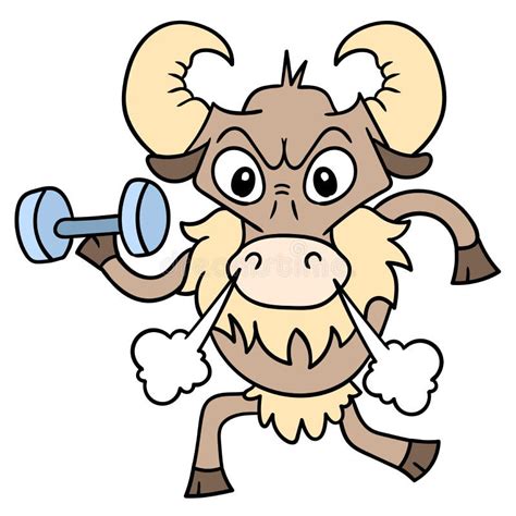 Angry Bull With A Face Practicing Fitness Carrying A Barbell In Hand